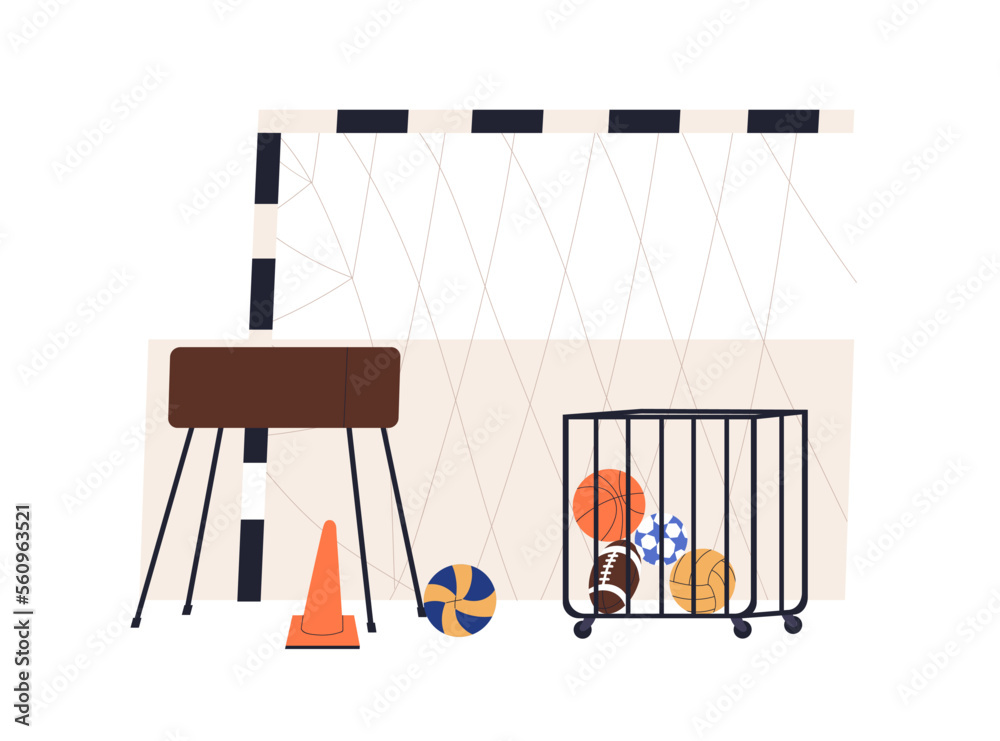 School gym, class for PE, physical education, training. Sport hall ...