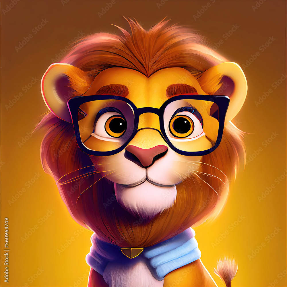 Smart lion with glasses as funny cartoon character (Generative AI ...
