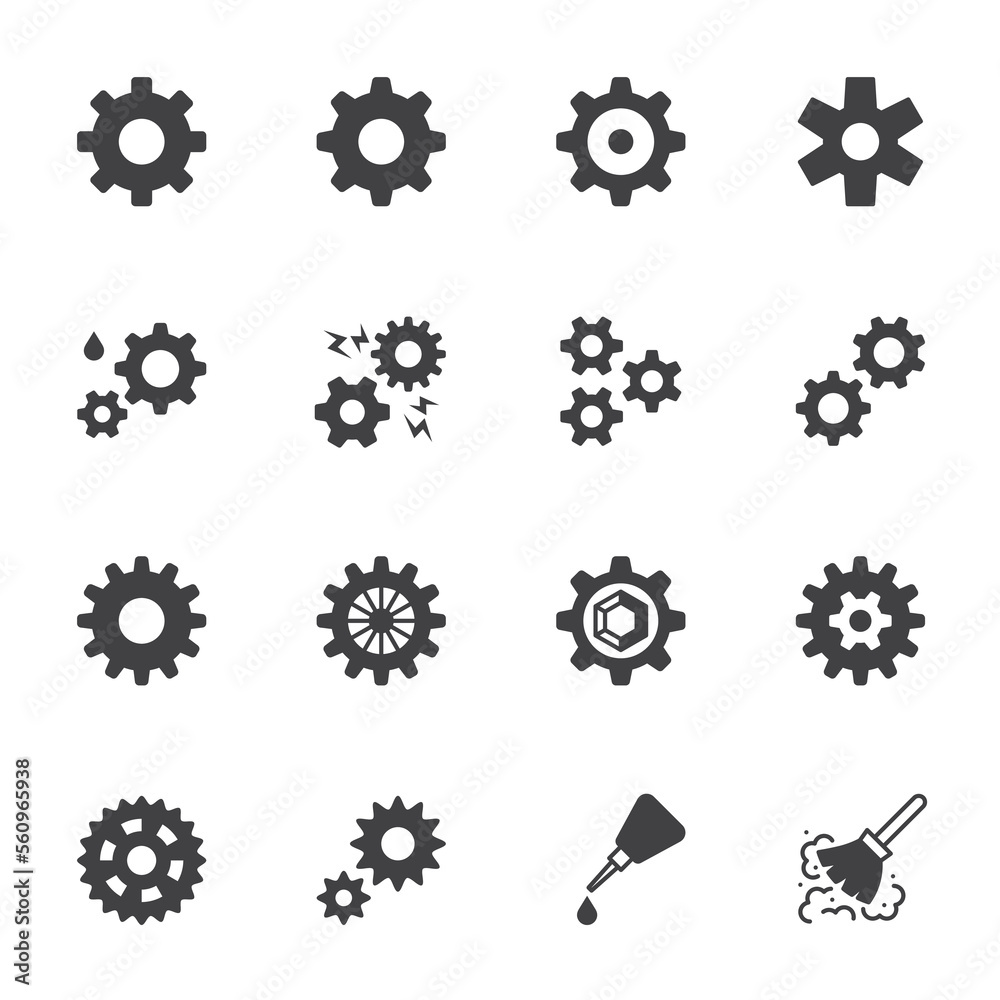 Gear Icon Set on white background, Vector solid icons Stock Vector ...