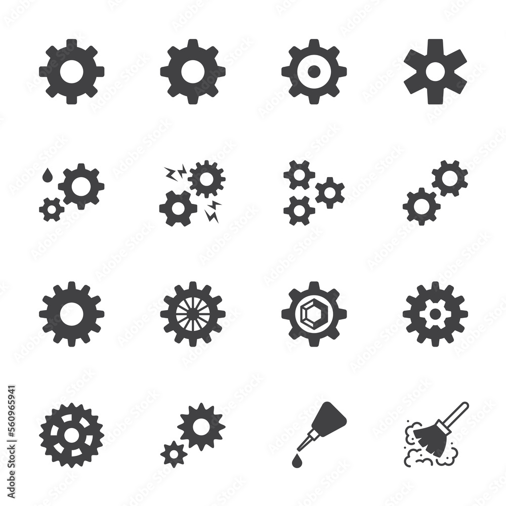 Gear Icon Set on white background, Vector solid icons Stock Vector ...