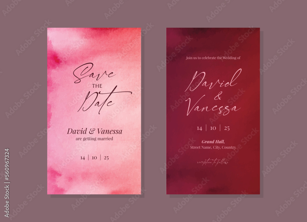 Pink wedding invitation card template design for social media stories ...