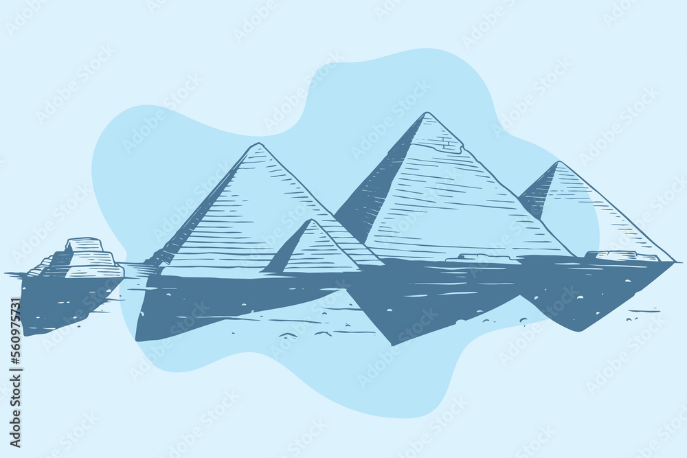 Hand drawn of ancient history building of pyramid of giza egypt Stock ...