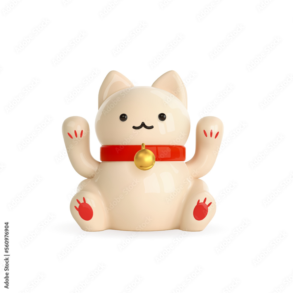 Vetor de Cute 3d beckoning maneki neko. Japanese lucky cat icon. Symbol ...