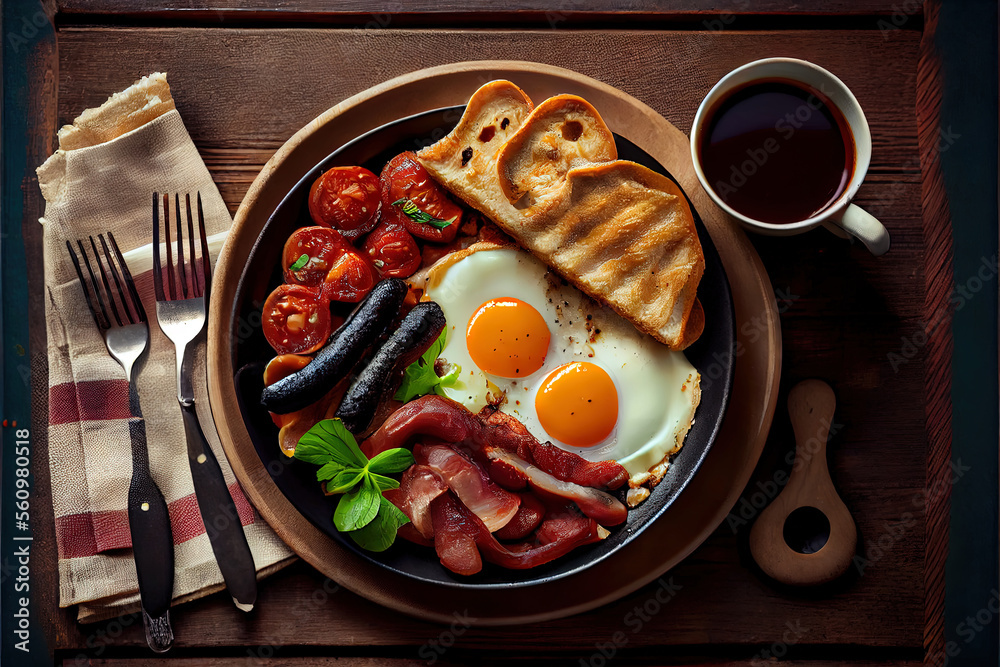 Full fry up English breakfast with fried eggs for good health Stock ...