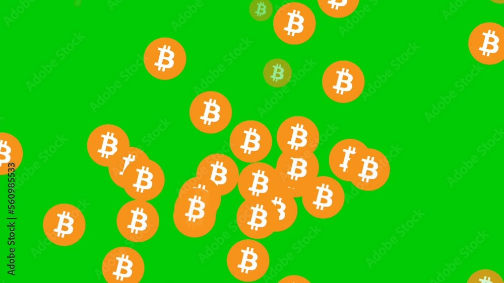 Animated green screen footage of a moving bit coin icon with a fountain ...