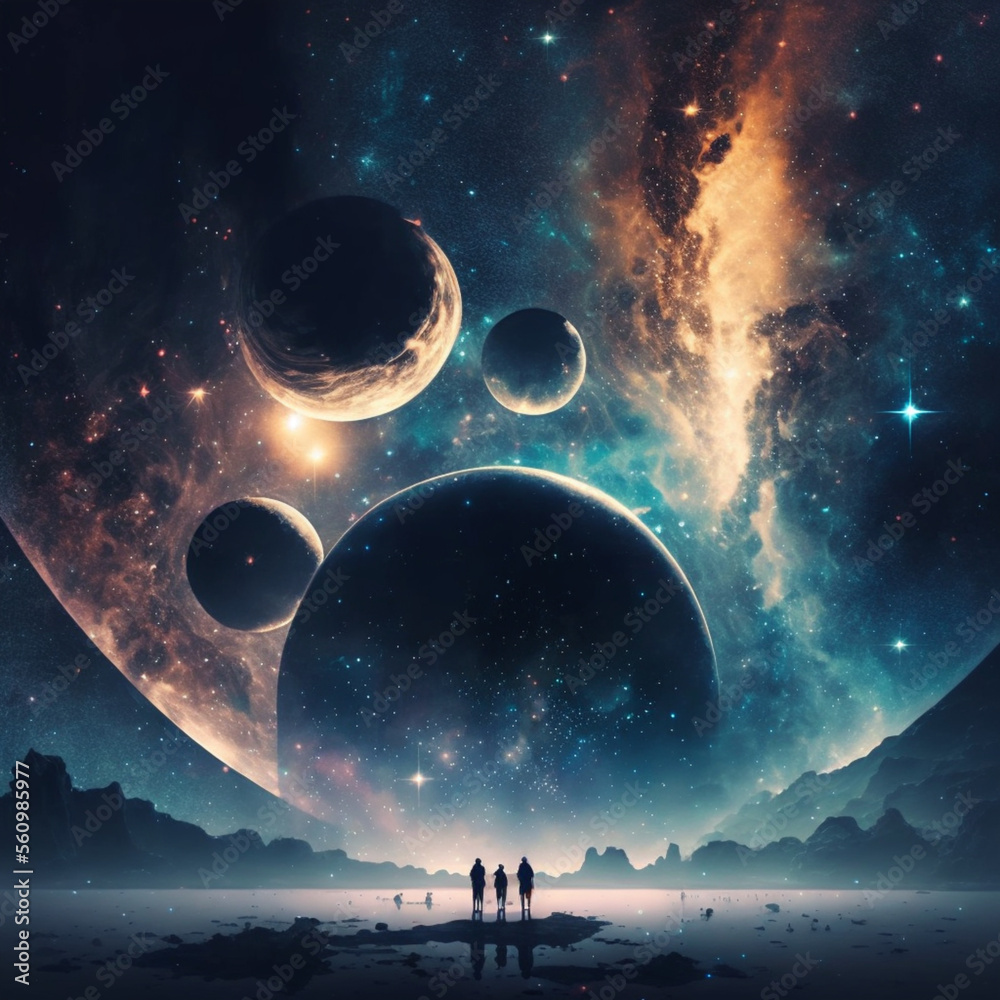 giants Planet in Milky Way galaxy around stars and beautiful Space Moon ...