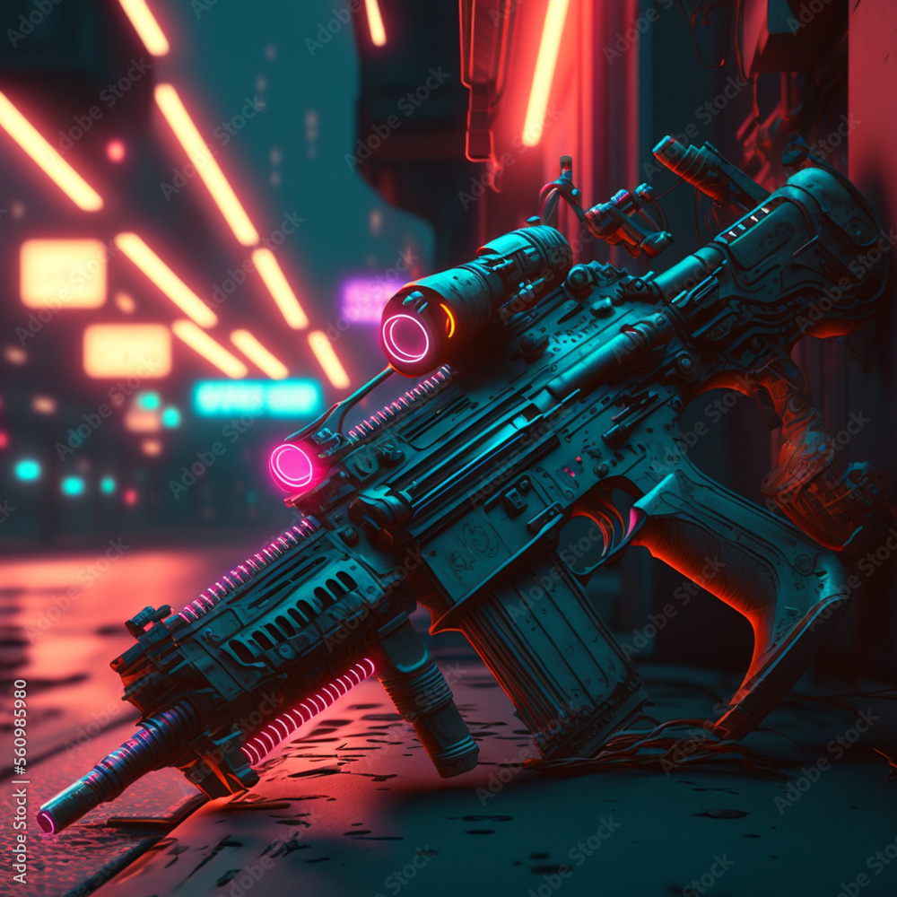 m4a1 gun in street neon city 4k 3d bf4 cod War Stock Illustration ...
