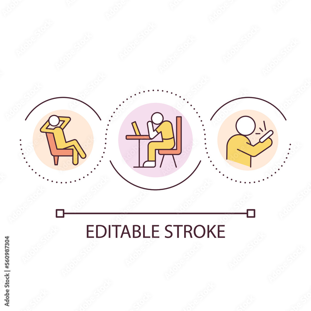 Sedentary lifestyle loop concept icon. Work and leisure time. Lazy ...