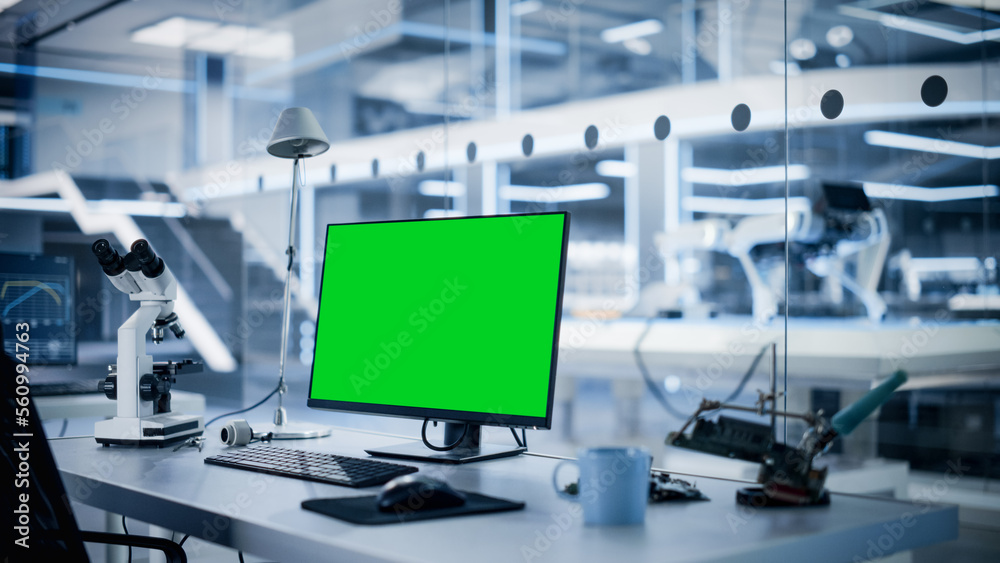 Modern Industrial Research Laboratory with Desktop Computer with Green ...