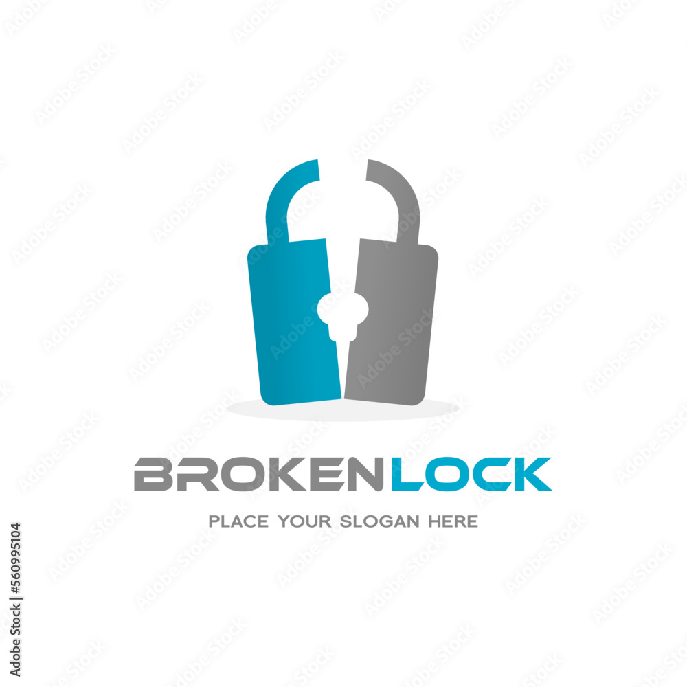 Broken Lock vector logo template. This logo is blue and suitable for ...