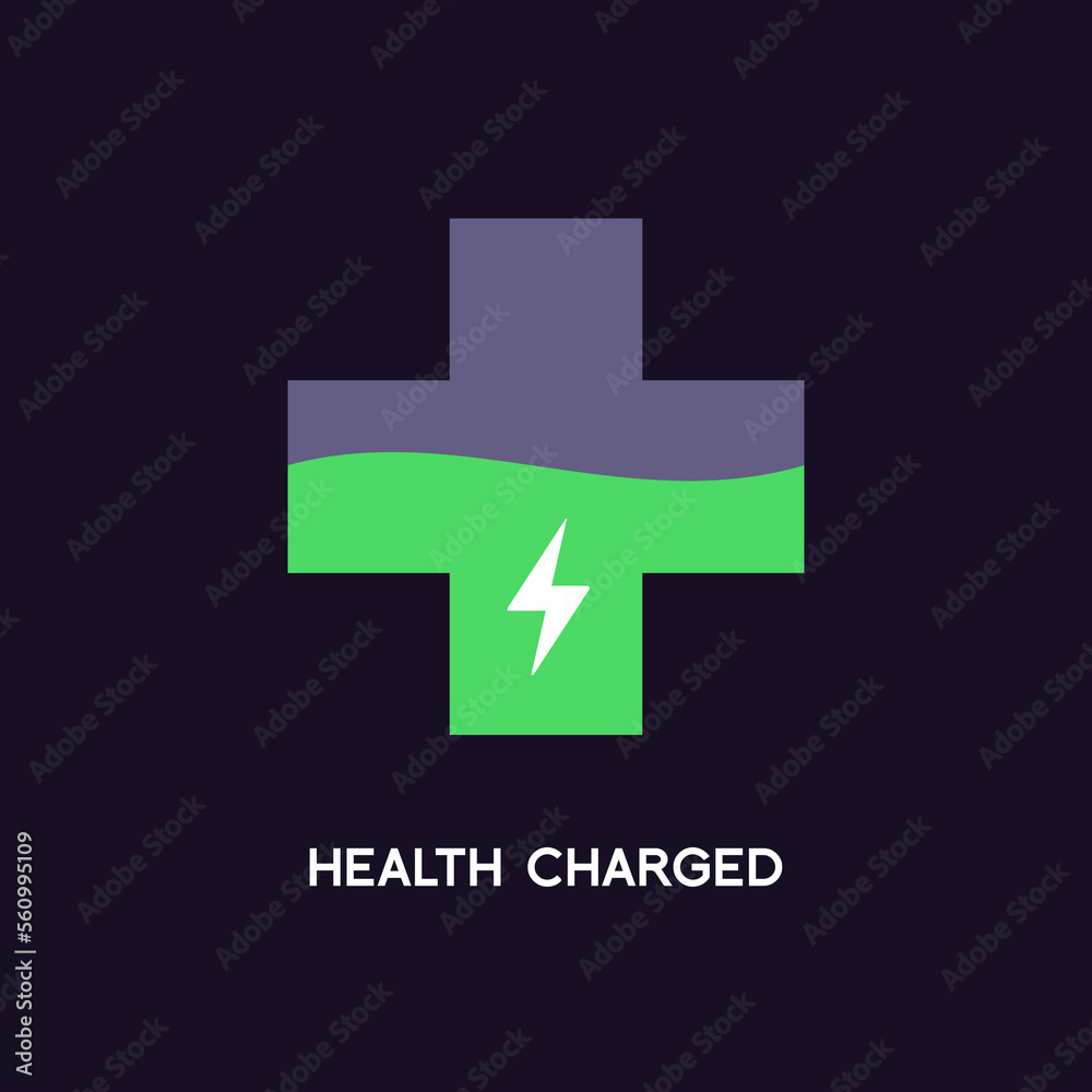 Health charger vector logo template. Graphic with cross and battery ...