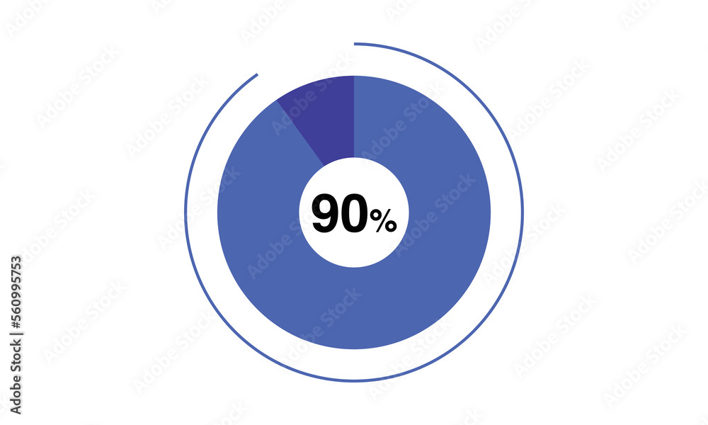 90 percent pie chart blue color, pie chart vector for blue color Stock ...
