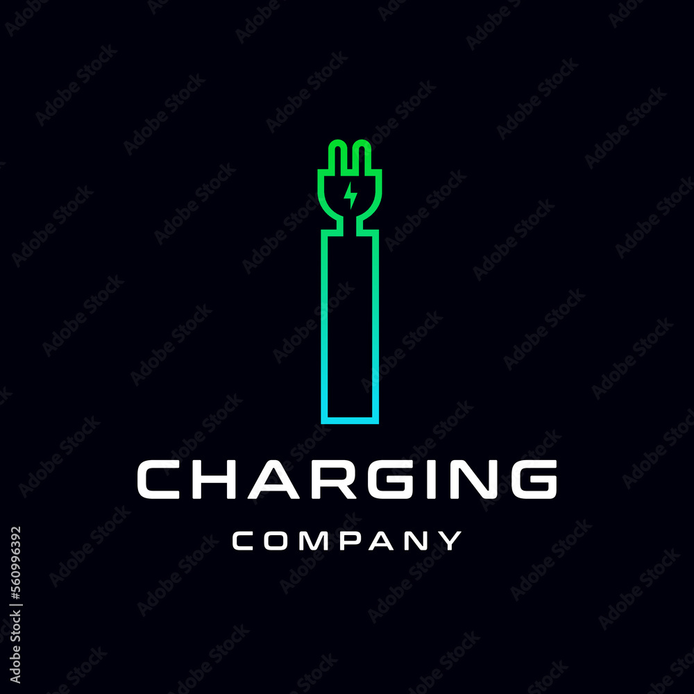Letter I Electric Plug vector logo template. Font with green and blue ...