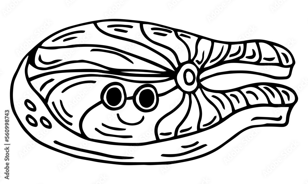 Cute funny red fish salmon waving hand character. Vector hand drawn ...