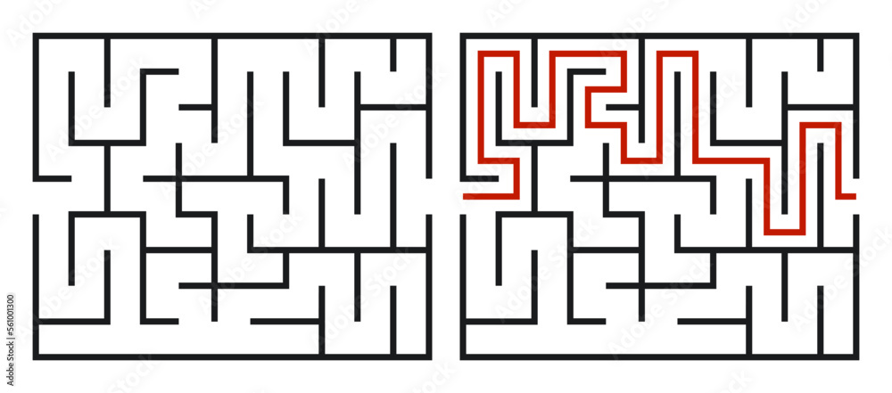 Abstract maze. Find right way. Isolated simple square maze black line ...