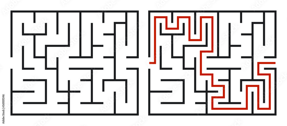 Abstract maze. Find right way. Isolated simple square maze black line ...
