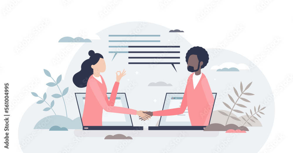 Virtual deal with distant online agreement handshake tiny person ...