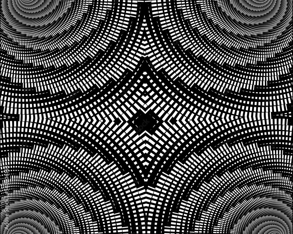 Abstract background with optical illusion wave. Black and white ...