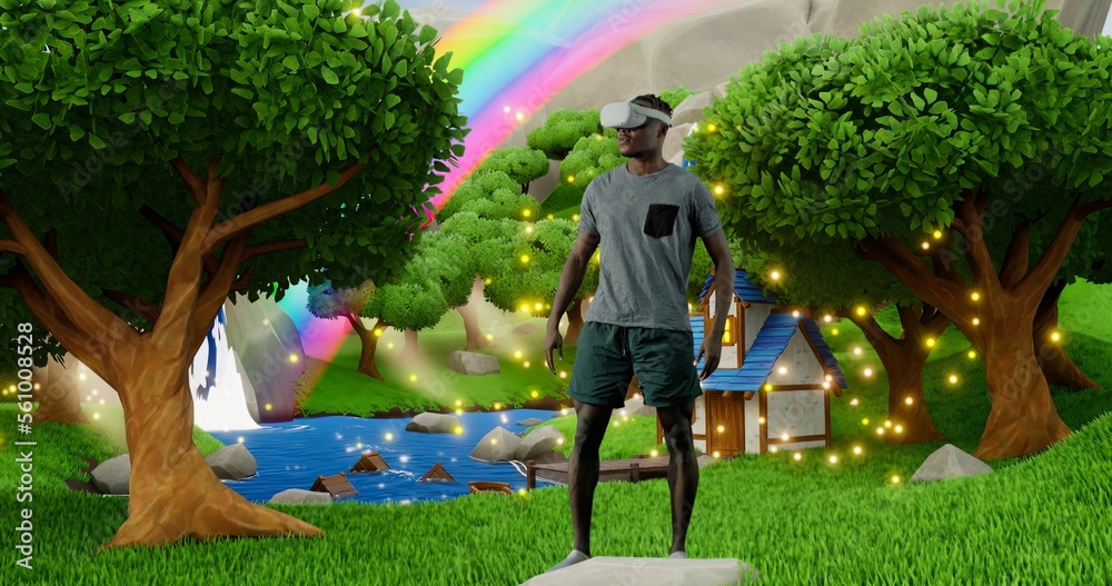Young African American Black Man Using Virtual or Augmented Reality ...