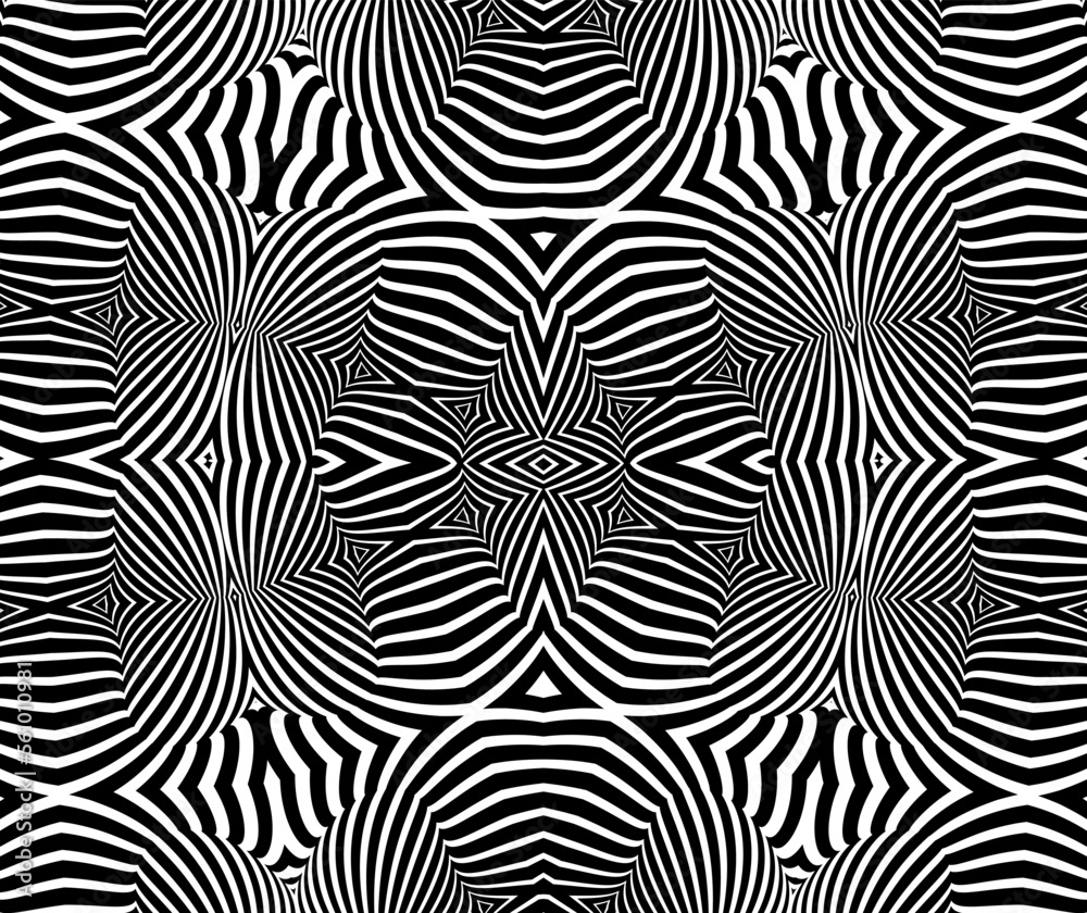 Abstract background with optical illusion wave. Black and white ...