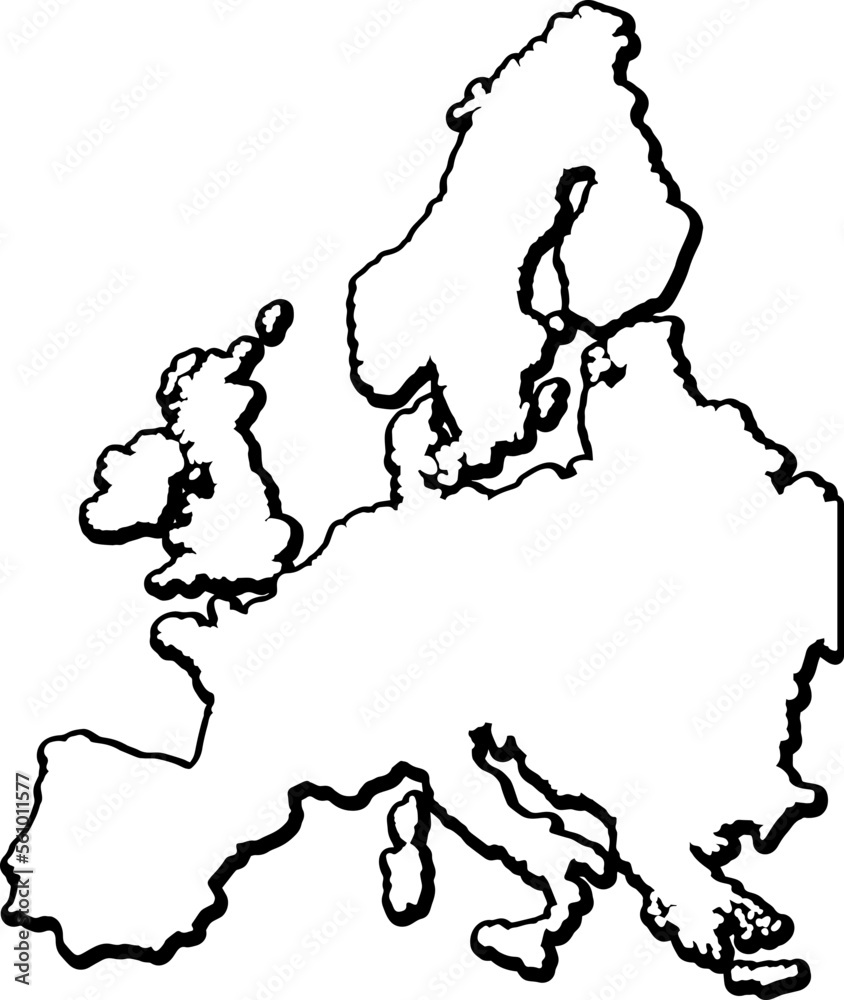 Fototapeta mapa świata dla dzieci map of the europe drawn Bezier curves ...