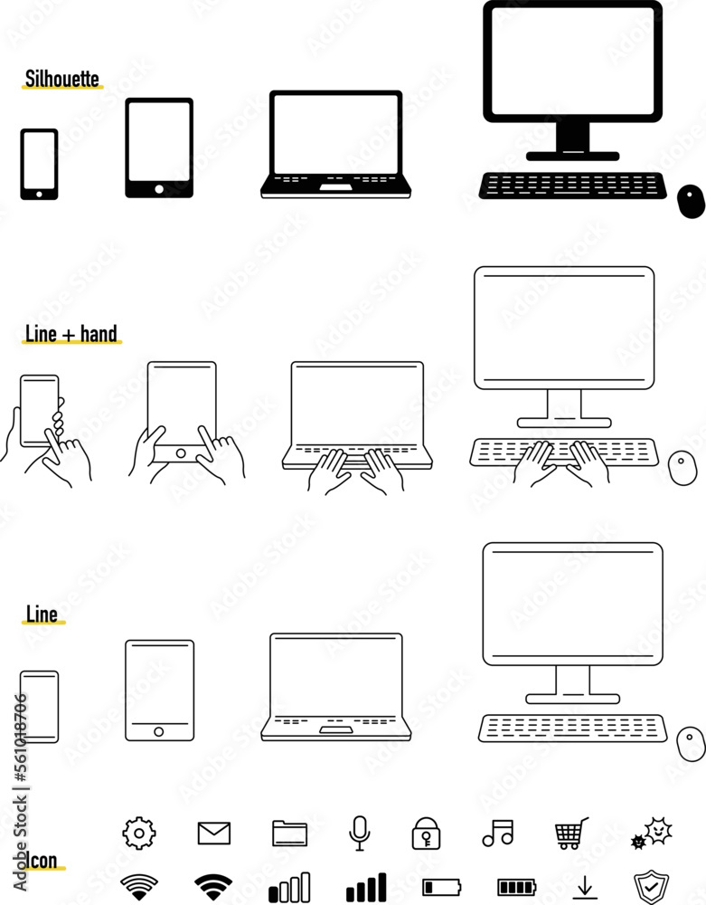 Device icon in flat design. Smartphones, tablets, laptops and desktop ...