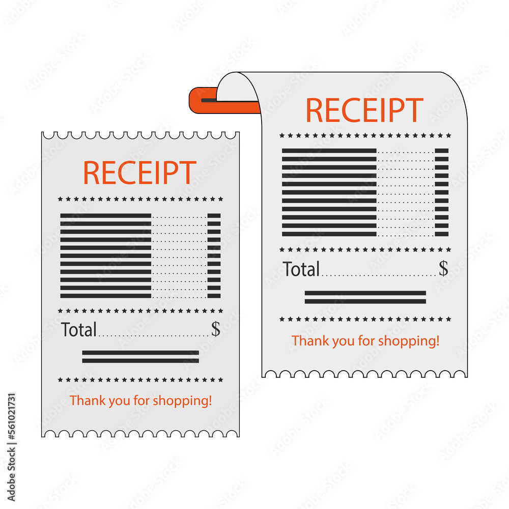Receipt icon, paper receipt, invoice sign, financial check. Receiving a ...