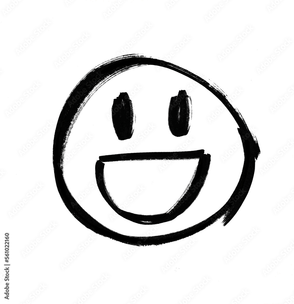 Happy face, emoji, expression. Irregular shapes made with marker pen ...