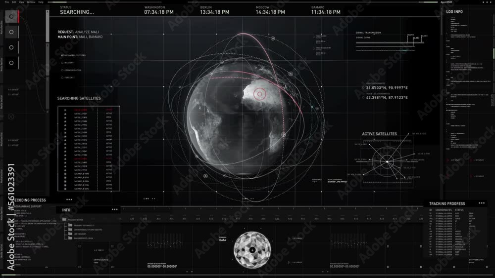 Space Satellite Conducts Scan Of Territory Coordinates On Earth Global