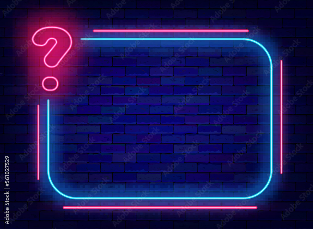 Quiz neon frame with question mark. Competition and exam concept ...