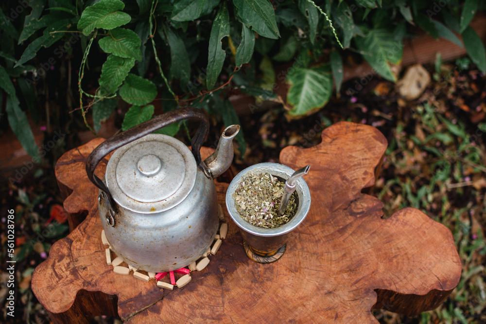 Copa de mate tradicional argentino hecho de porongo acompañado de una ...