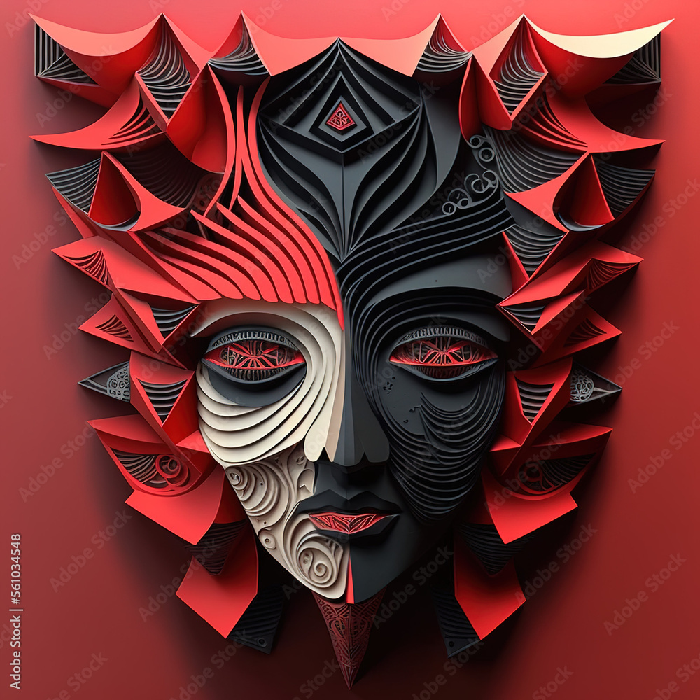 Red and black paper mask created using generative ai technology Stock ...