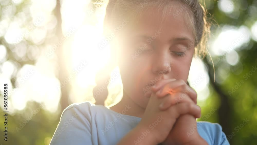 child pray. young gratitude a god religion concept. little girl in ...