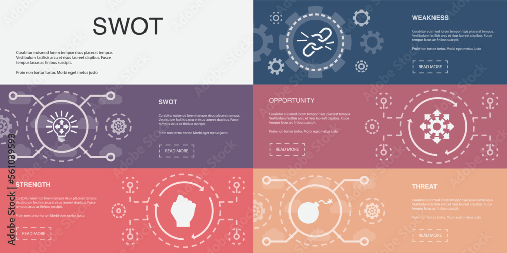 SWOT, Strength, weakness, opportunity, threat, icons Infographic design ...