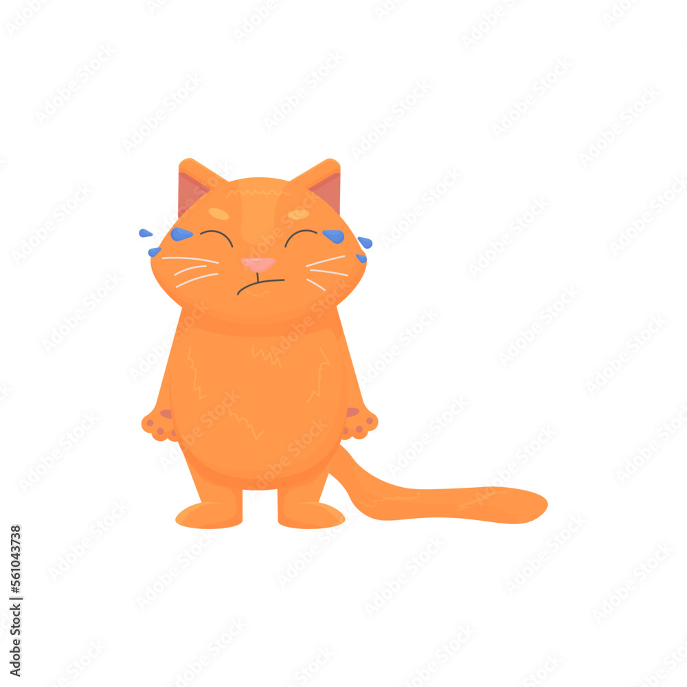Cat is crying, sad. Cartoon vector illustration. ginger cat. Stock ...
