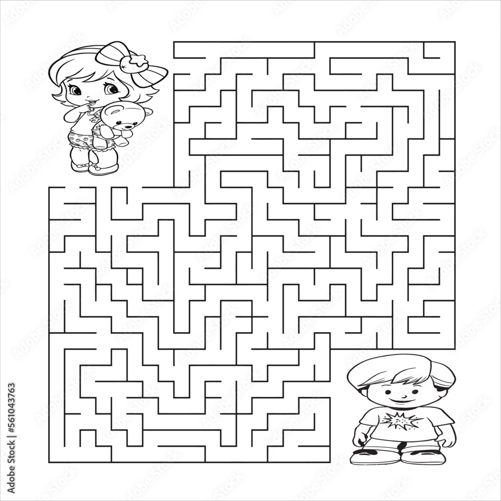 Maze or Labyrinth for Children with cartoon . Find right way to Branch ...
