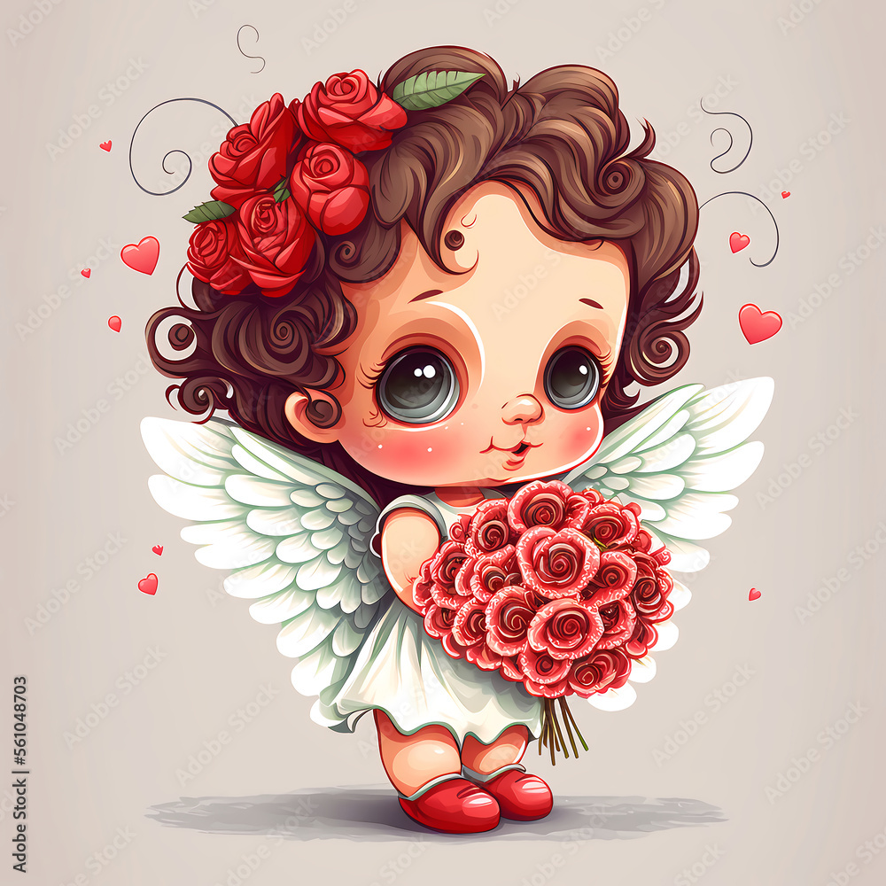 cute baby angel red hearts light background cartoon generated ai Stock ...