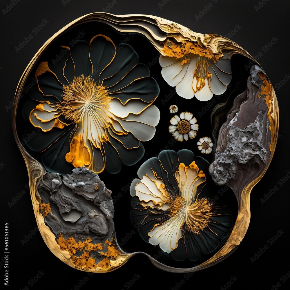 3d wallpaper for wall frames fractal flowers golden and black liquid ...