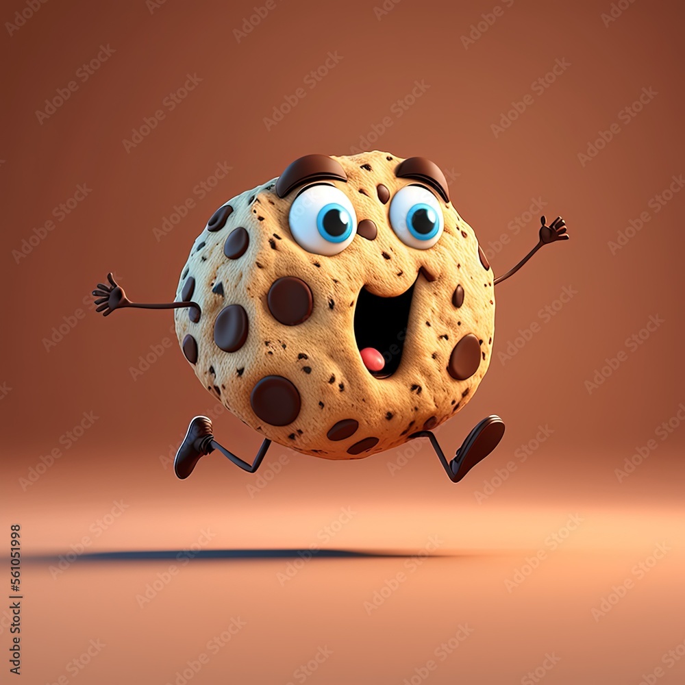 Cute Cartoon Chocolate Chip Cookie Character Running (Generative AI ...