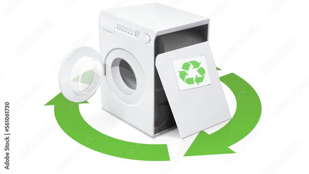 3D washing machine with open door and one side disassembled in the ...