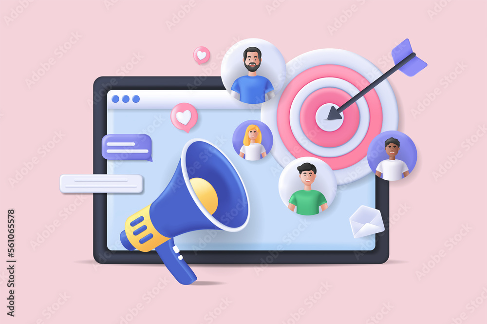 Realistic concept of digital marketing scene without people in 3D ...