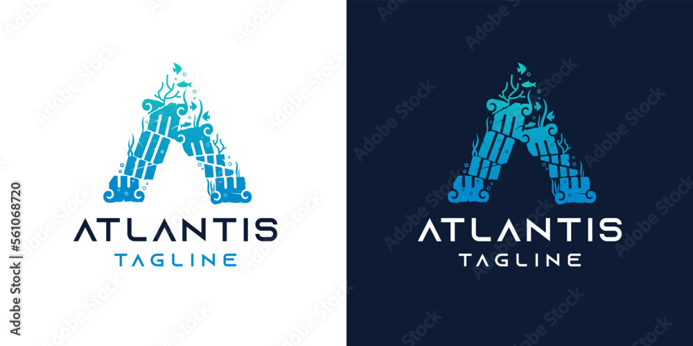 Atlantis logotype A letter with underwater concept Stock Vector | Adobe ...