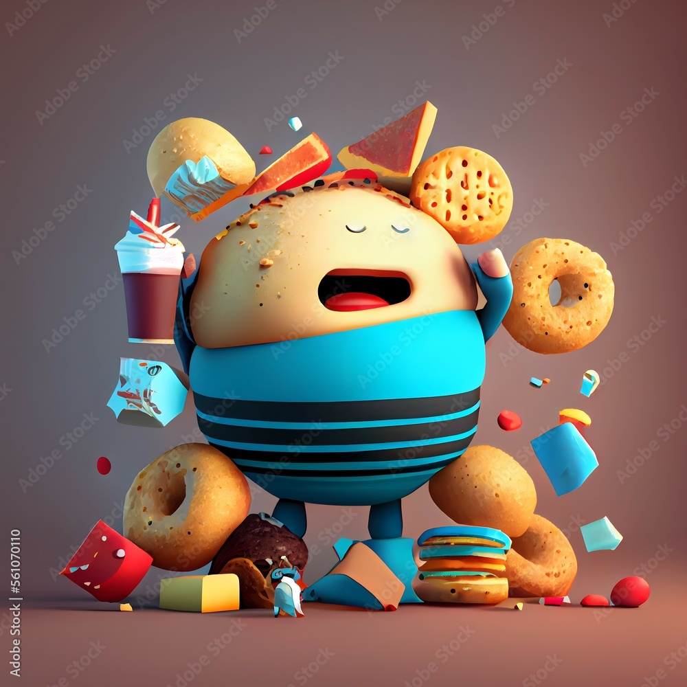 Fat boy enjoy eating junk foods,illustrations cartoon background.Ai ...