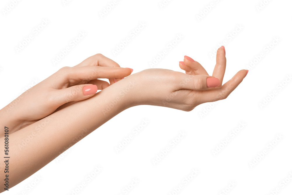 Beautiful woman's hands on the white background. Spa and Manicure ...