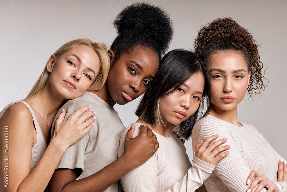 Diversity, multi-ethnic beauty concept. Four beautiful ladies of ...