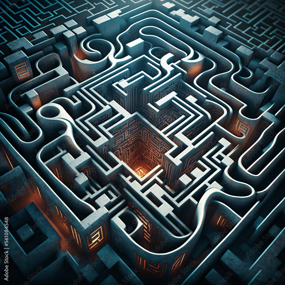 labyrinth 3d winding, mysterious road top view iron extra hard escape ...