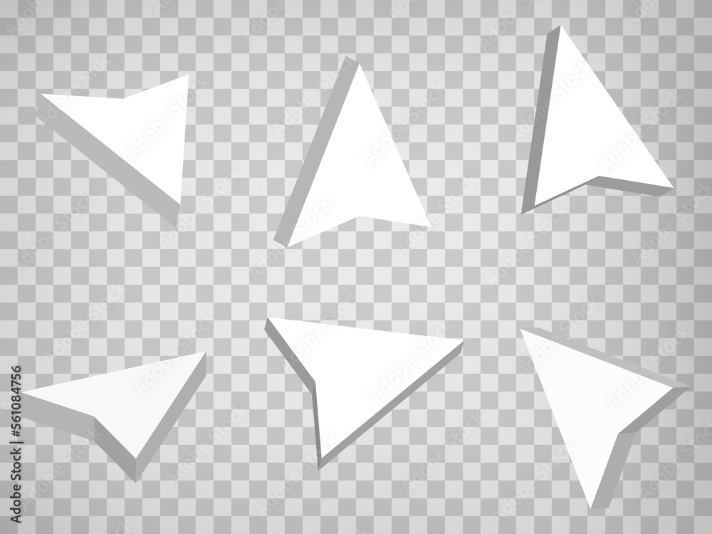 Set of perspective projections 3d Mouse cursor model icons on ...