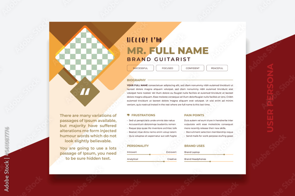 User Persona Document Template Vector Illustration. Examples of User ...