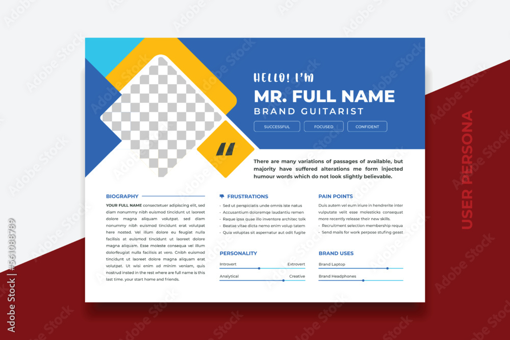 User Persona Document Template Vector Illustration. Examples of User ...