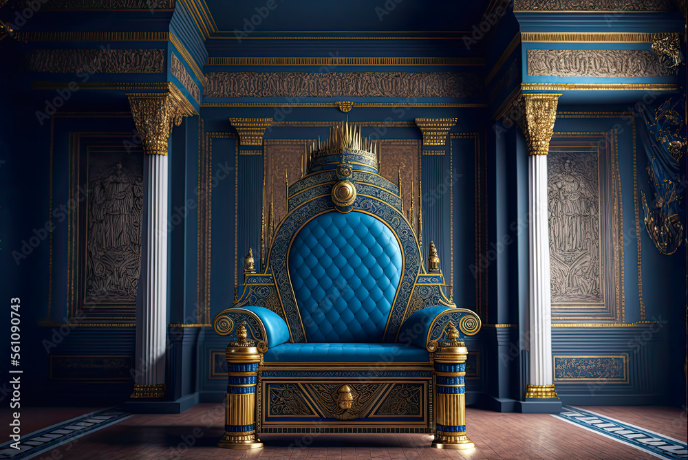 Throne room, blue and gold, royal. Generative AI Stock Illustration ...